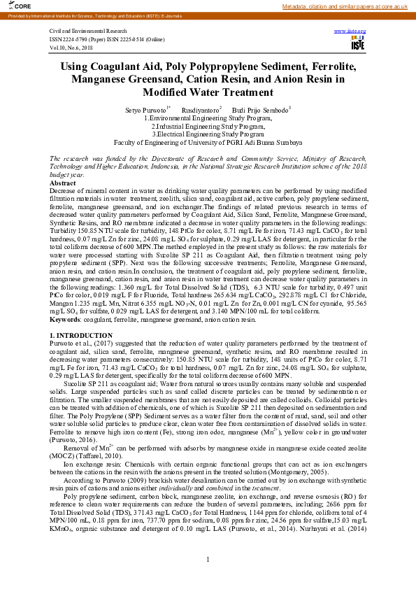 (PDF) Using Coagulant Aid, Poly Polypropylene Sediment, Ferrolite ...