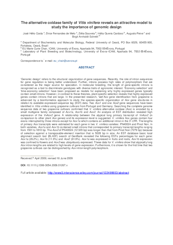 (PDF) The alternative oxidase family ofVitis viniferareveals an ...