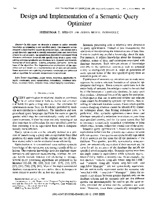 Pdf Design And Implementation Of A Semantic Query Optimizer Z Ozsoyoglu