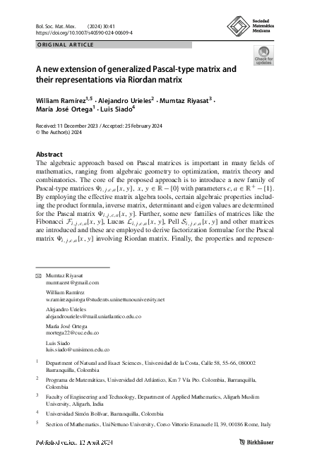 (PDF) A new extension of generalized Pascal-type matrix and their representations via Riordan matrix