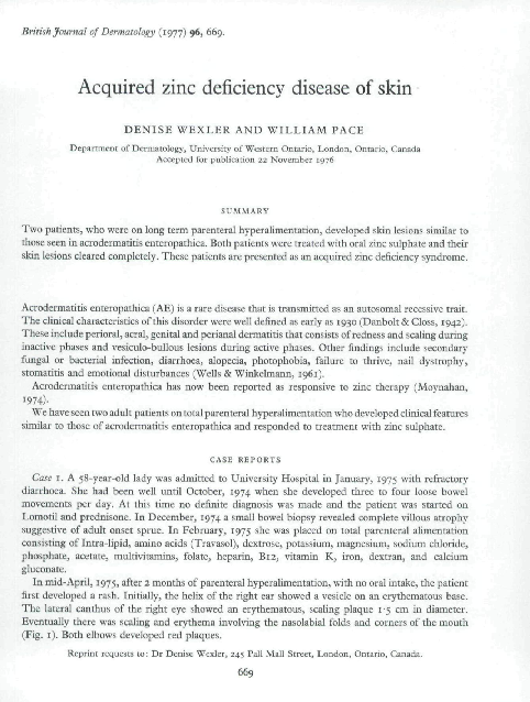 (PDF) Acquired zinc deficiency disease of skin