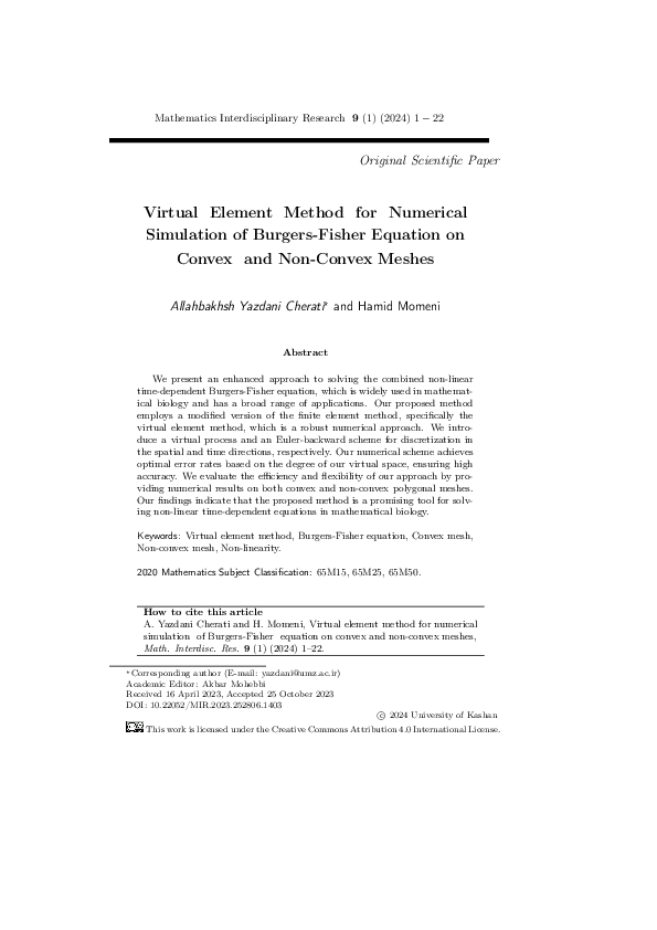 (PDF) Virtual Element Method for Numerical Simulation of Burgers-Fisher Equation on Convex and ...