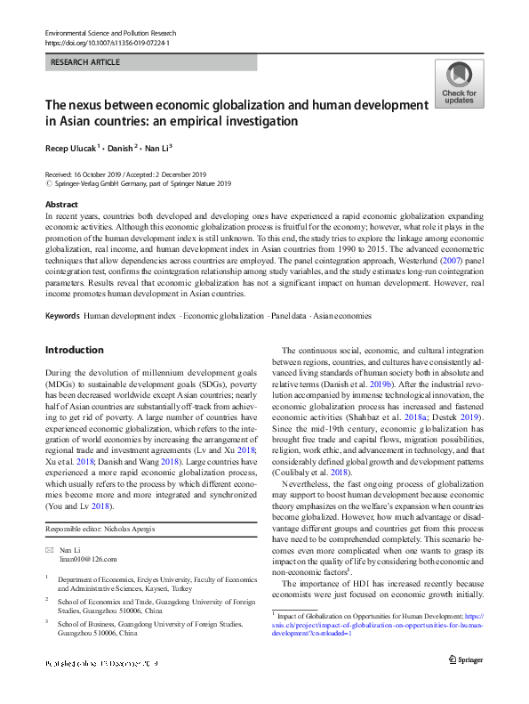 (PDF) The nexus between economic globalization and human development in ...