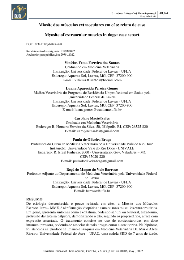 (PDF) Miosite dos músculos extraoculares em cão: relato de caso ...