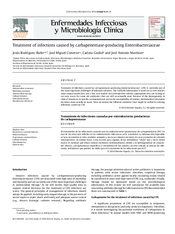 (PDF) Treatment of infections caused by carbapenemase-producing ...