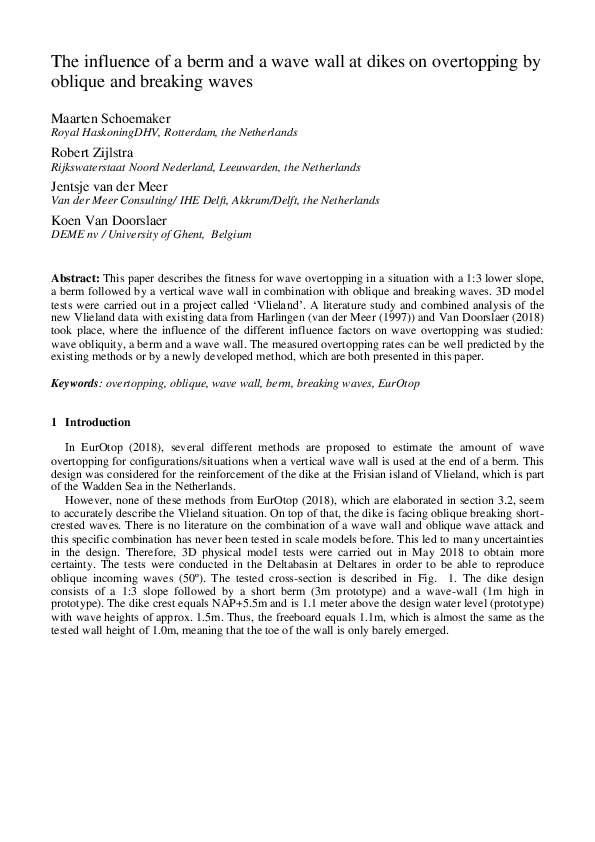 (PDF) The Influence of a Berm and a Wave Wall at Dikes on Overtopping ...