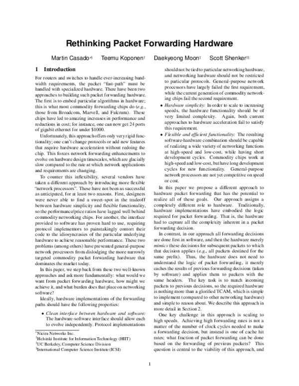 (PDF) Rethinking packet forwarding hardware