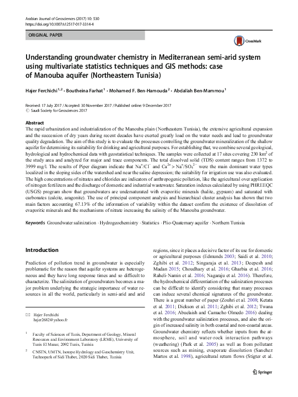 (PDF) Understanding groundwater chemistry in Mediterranean semi-arid ...