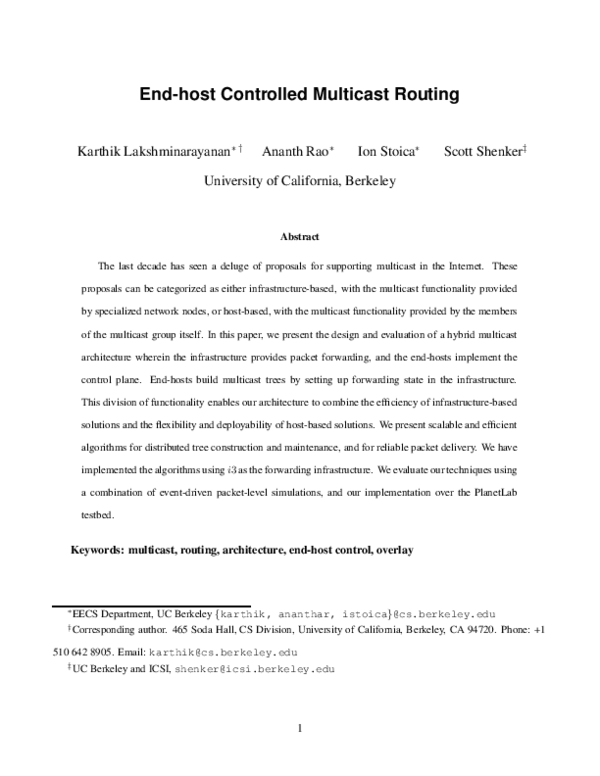 (PDF) End-host controlled multicast routing