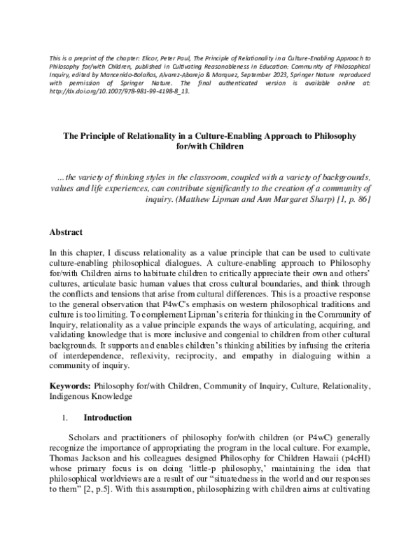 (PDF) [Pre-Print] The Principle of Relationality in a Culture-Enabling ...
