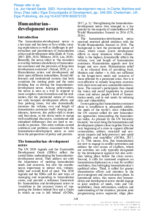 (PDF) The humanitarian–development nexus Elgar encyclopedia
