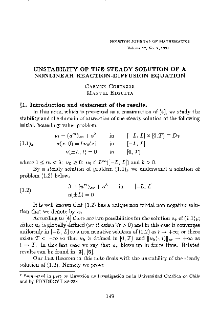 (PDF) Unstability of the steady solution of a nonlinear reaction ...