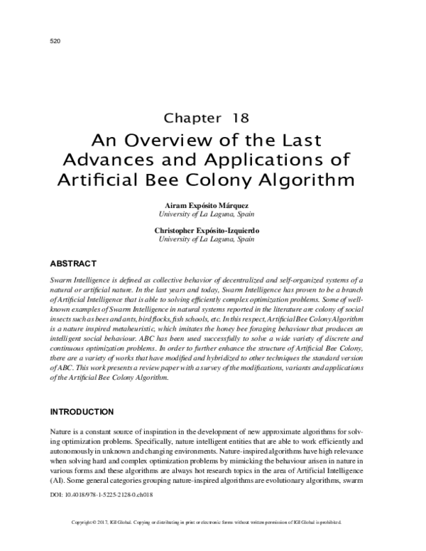 (PDF) An Overview of the Last Advances and Applications of Artificial Bee Colony Algorithm