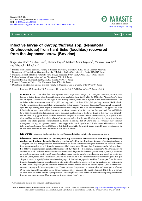 (PDF) Infective larvae ofCercopithifilariaspp. (Nematoda: Onchocercidae ...