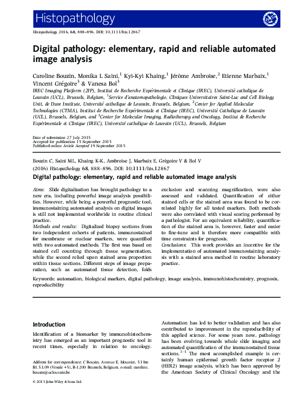 (PDF) Digital pathology: elementary, rapid and reliable automated image ...