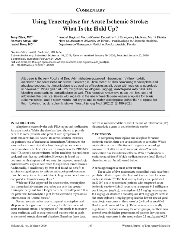 (PDF) Using Tenecteplase for Acute Ischemic Stroke: What Is the Hold Up?