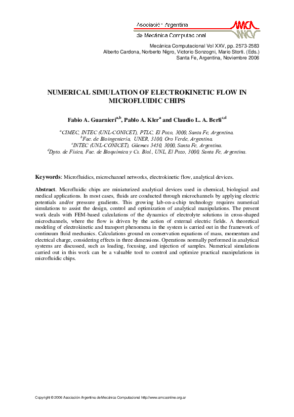 (PDF) Numerical simulation of electrokinetic flow in microfluidic chips