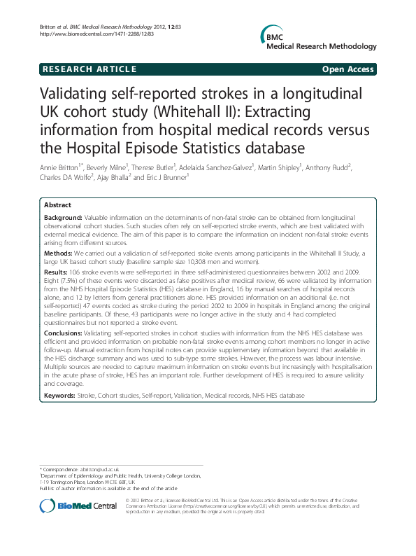 (PDF) Validating self-reported strokes in a longitudinal UK cohort ...
