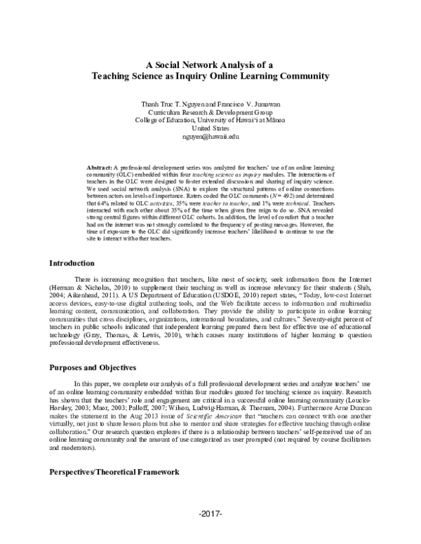 (PDF) A social network analysis of a teaching science as inquiry online learning community