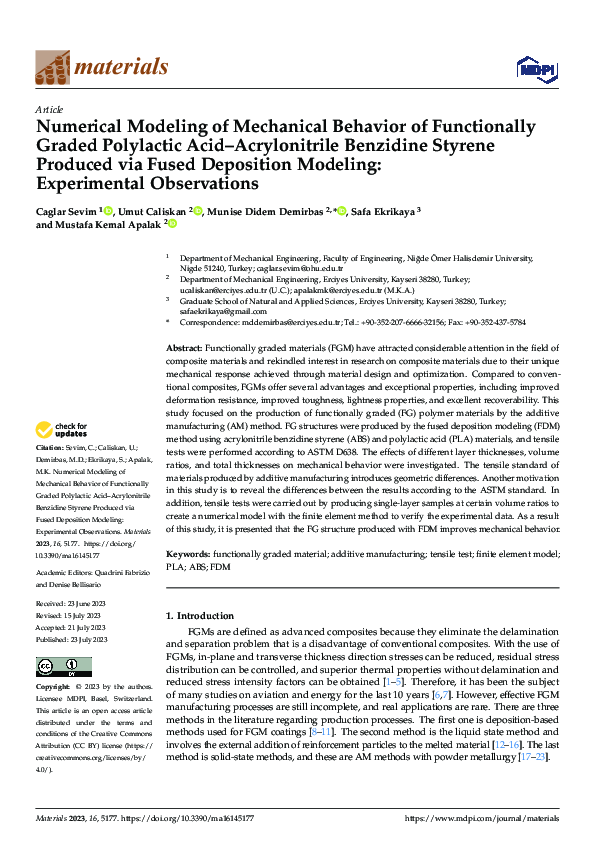 (PDF) Numerical Modeling of Mechanical Behavior of Functionally Graded PLA-ABS Produced via ...