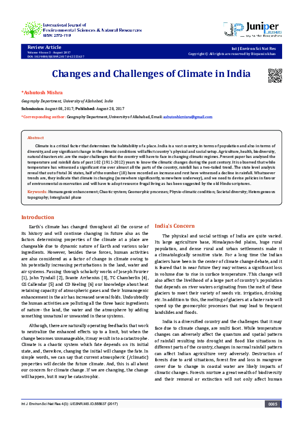 (PDF) Changes and Challenges of Climate in India