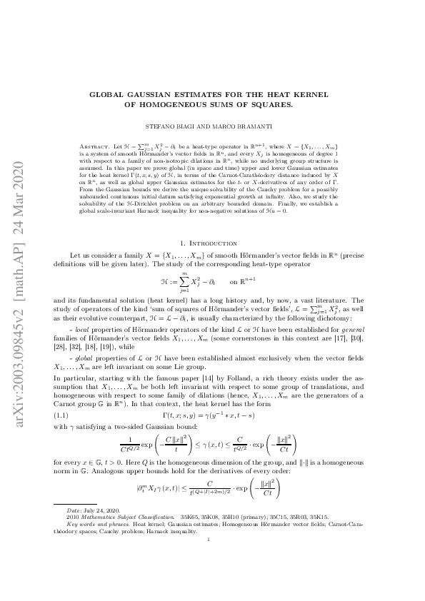 (PDF) Global Gaussian estimates for the heat kernel of homogeneous sums ...