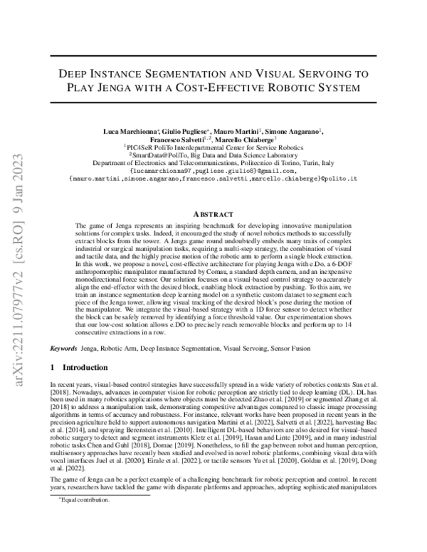 (PDF) Deep Instance Segmentation and Visual Servoing to Play Jenga with a Cost-Effective Robotic ...