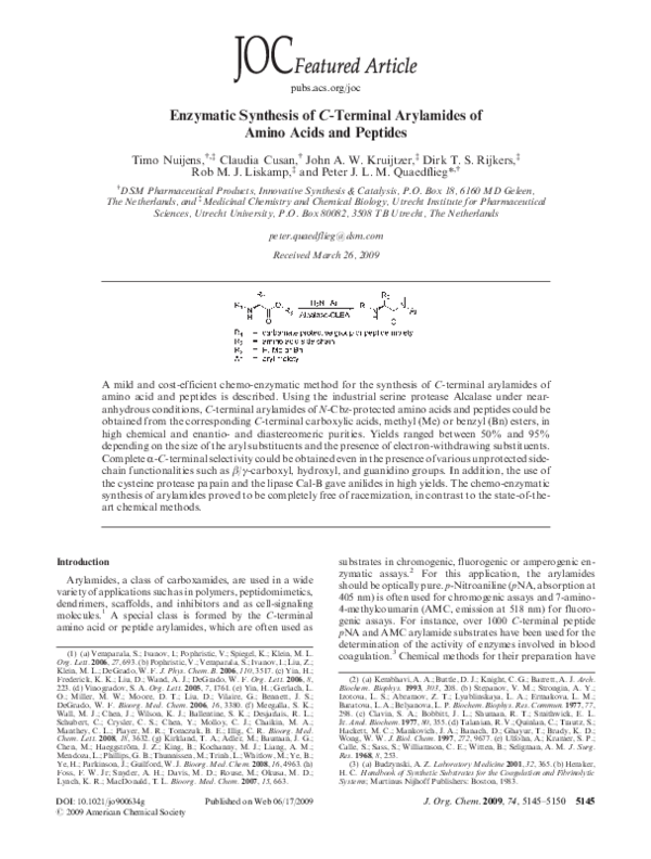(PDF) Enzymatic Synthesis ofC-Terminal Arylamides of Amino Acids and ...