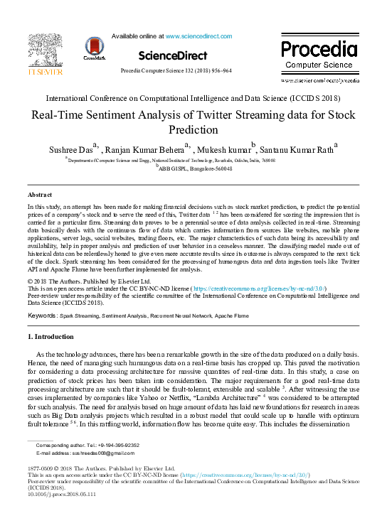 (PDF) Real-Time Sentiment Analysis of Twitter Streaming data for Stock Prediction