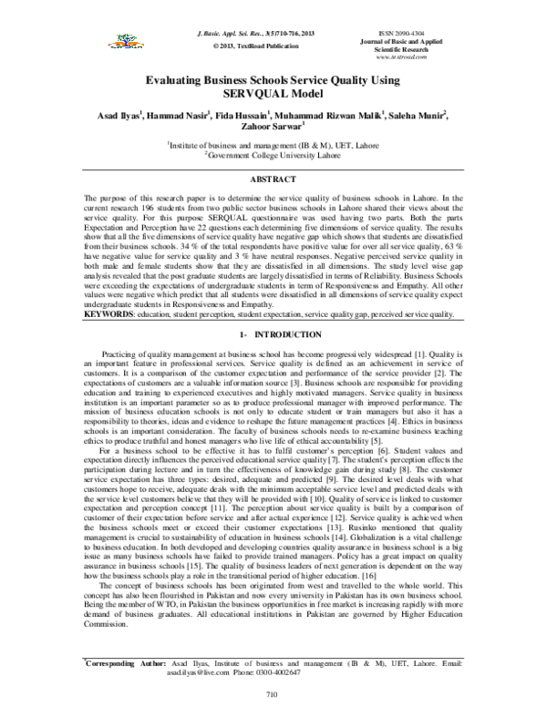 (PDF) Evaluating Business Schools Service Quality Using SERVQUAL Model