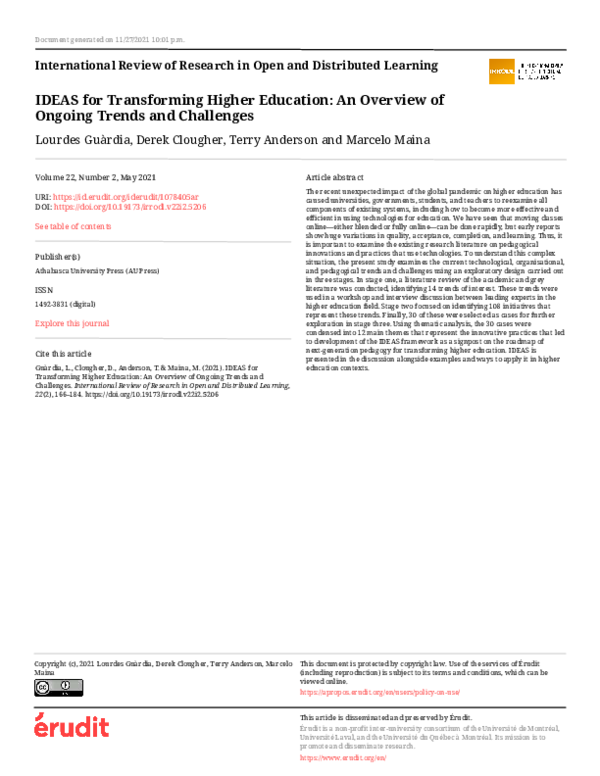 (PDF) IDEAS for Transforming Higher Education: An Overview of Ongoing ...