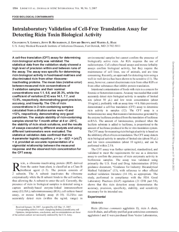 (PDF) Intralaboratory Validation of Cell-Free Translation Assay for ...