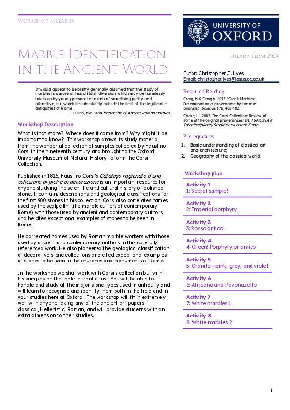 (PDF) Marble Identification in the Ancient World (Workshop)