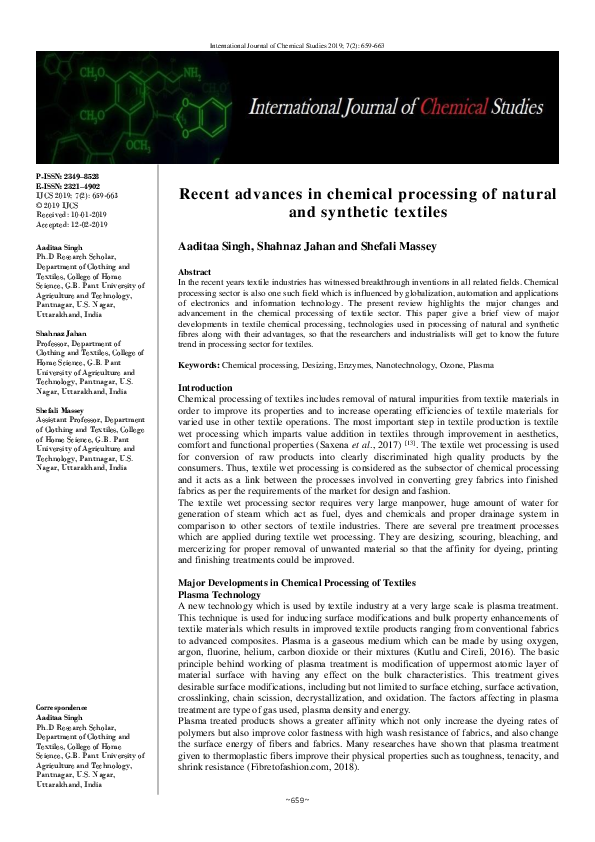 (PDF) Advancements in Textile Chemical Processing