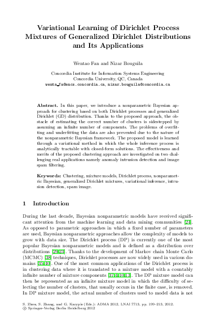 (PDF) Variational Learning of Dirichlet Process Mixtures of Generalized ...