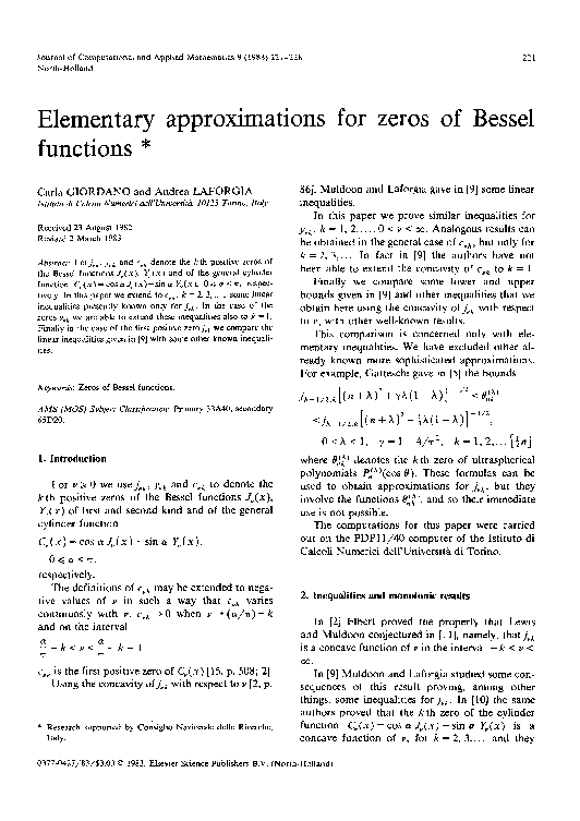 (PDF) Elementary approximations for zeros of Bessel functions