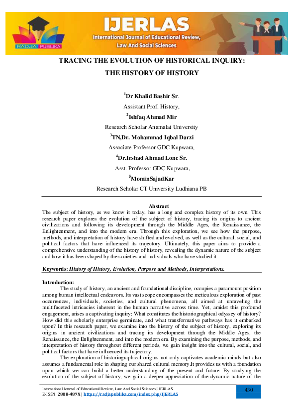 (PDF) TRACING THE EVOLUTION OF HISTORICAL INQUIRY: THE HISTORY OF HISTORY