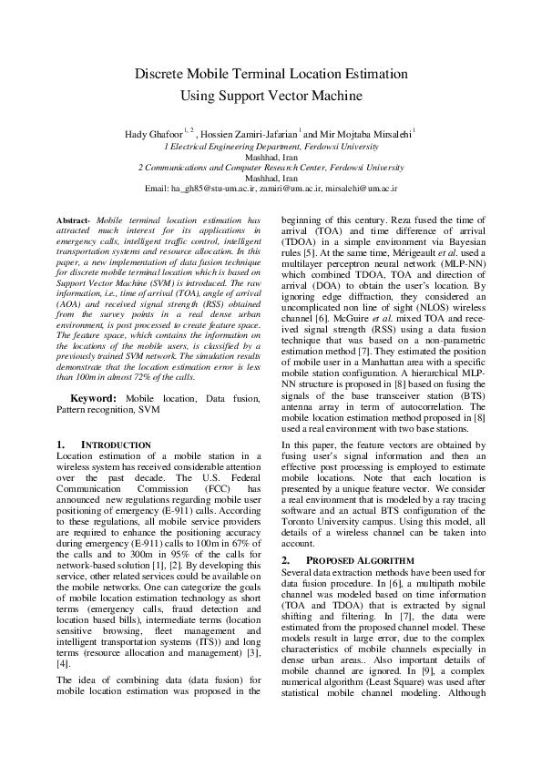 (PDF) Discrete Mobile Terminal Location Estimation Using Support Vector Machine