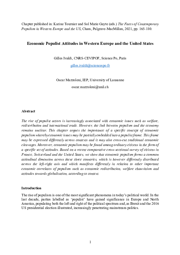 (PDF) Economic Populism: Attitudes in Europe and the US