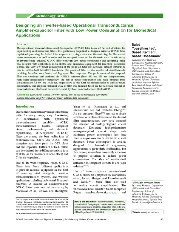(PDF) Designing an Inverter-based Operational Transconductance Amplifier-capacitor Filter with ...