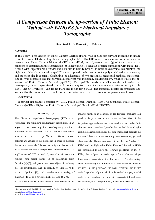 (PDF) A Comparison between the hp-version of Finite Element Method with EIDORS for Electrical ...