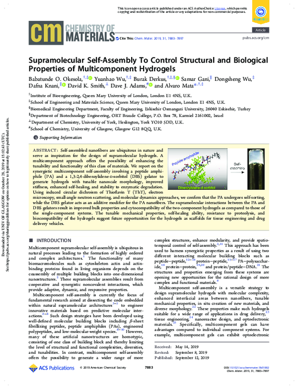 (PDF) Multicomponent self-assembly: Supramolecular design of complex hydrogels for biomedical ...