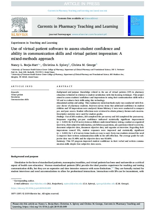 (PDF) Use of virtual patient software to assess student confidence and ...
