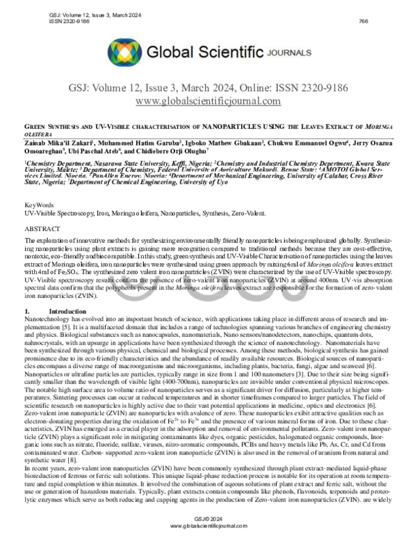 (PDF) GREEN SYNTHESIS AND UV-VISIBLE CHARACTERISATION OF NANOPARTICLES USING THE LEAVES EXTRACT ...