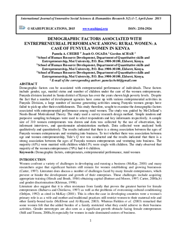 (PDF) Demographic Factors Associated with Entrepreneurial Performance ...