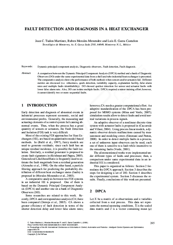 (PDF) Fault Detection and Diagnosis in a Heat Exchanger