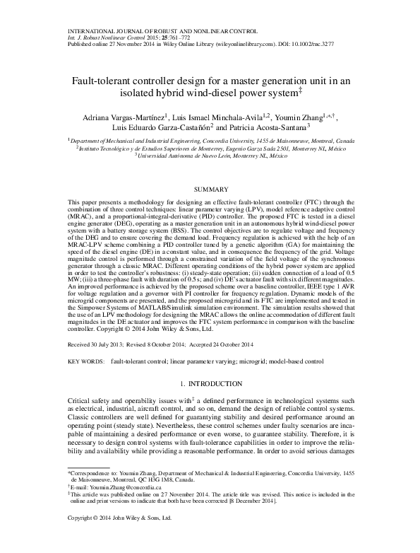 (PDF) Fault-tolerant controller design for a master generation unit in an isolated hybrid wind ...