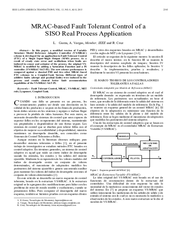 (PDF) MRAC-based Fault Tolerant Control of a SISO Real Process Application