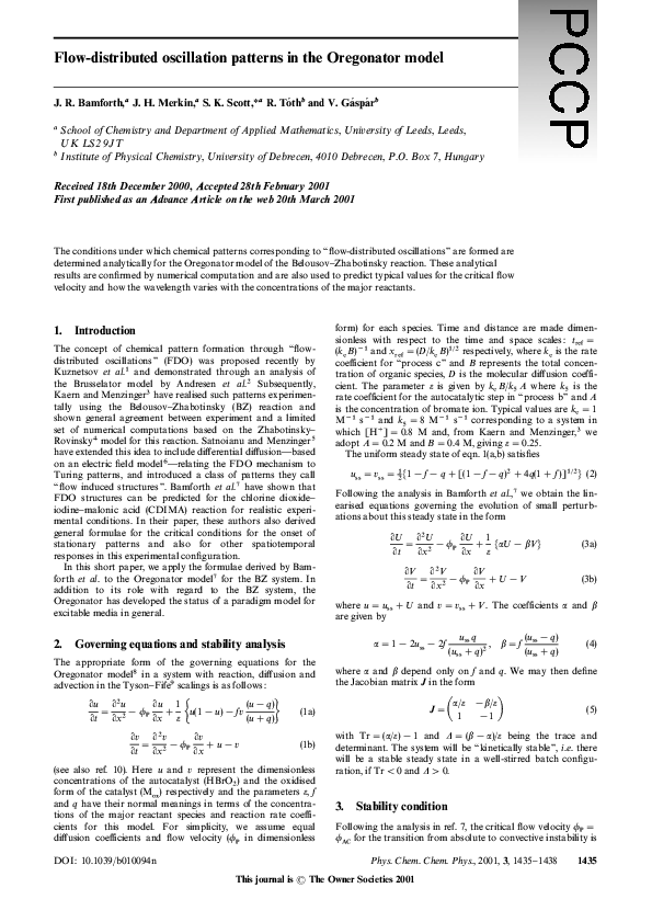 (PDF) Flow-distributed oscillation patterns in the Oregonator model