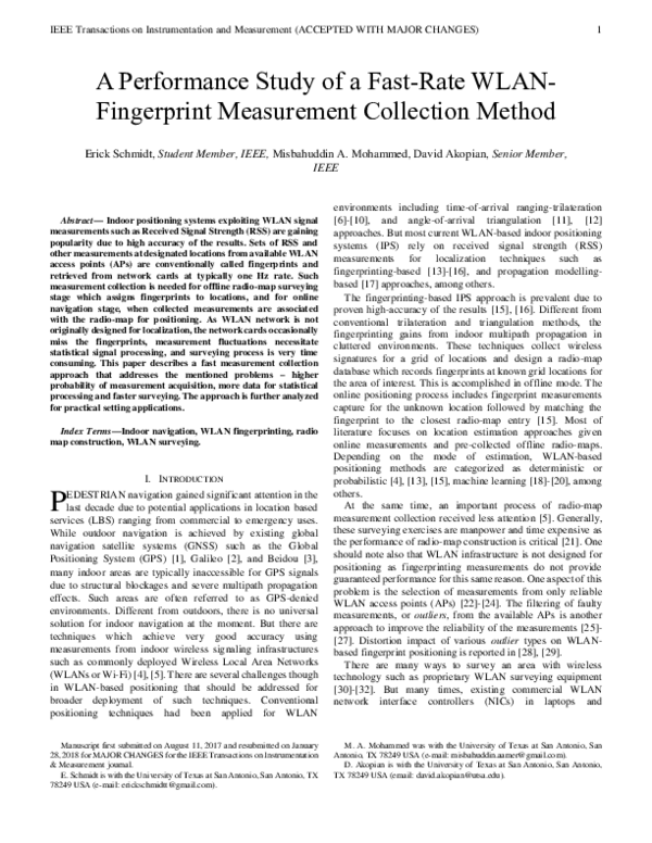 (PDF) A Performance Study of a Fast-Rate WLAN Fingerprint Measurement Collection Method